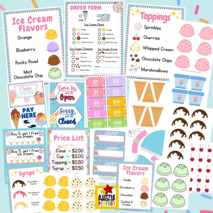 Ice Cream Shop Dramatic Play Free Printable Set - A Little Pinch of Perfect