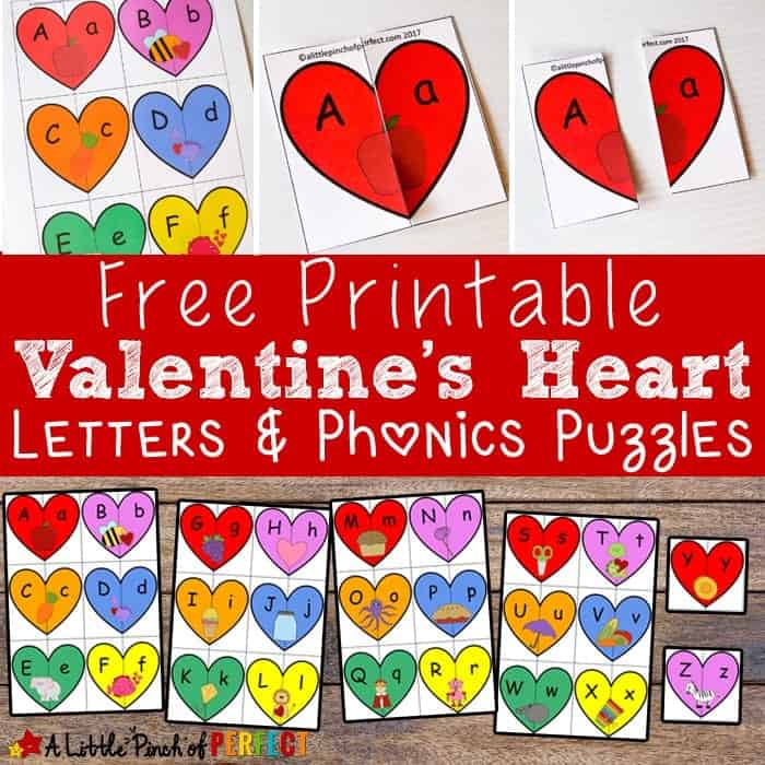 Valentine's Heart Letters and Phonics Puzzles Free Printable - A Little ...