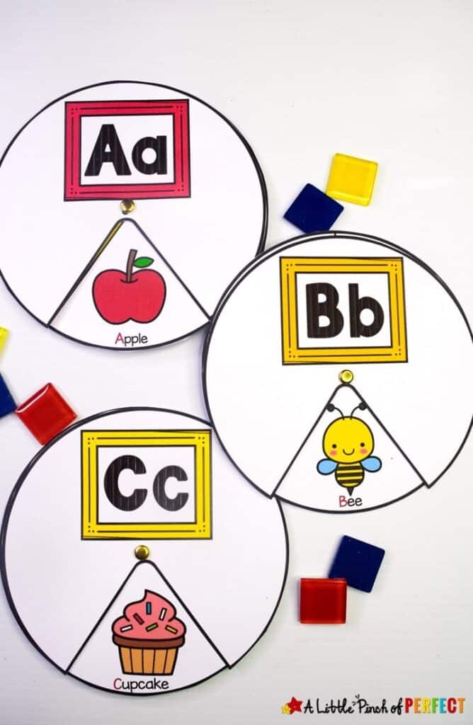 Alphabet Phonics Spinners Printable Activity - A Little Pinch of Perfect