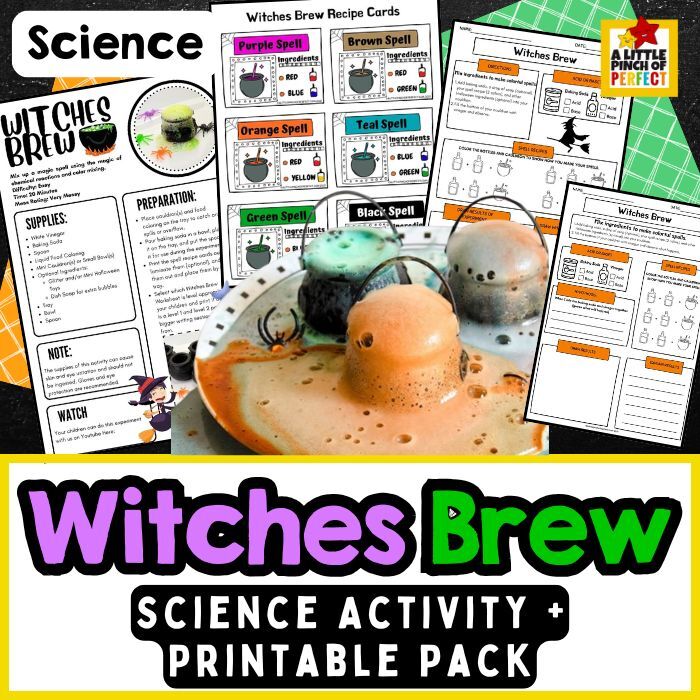 Witches Brew Halloween Science Experiment + Worksheets - A Little Pinch ...