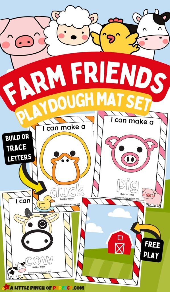 Farm Animal Playdough Mat Set: Printable Kids Activity - A Little Pinch ...