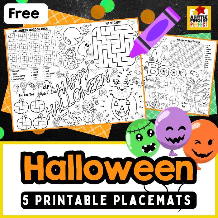 Free Halloween Activity Placemats for Kids (5 Printable Designs) - A ...