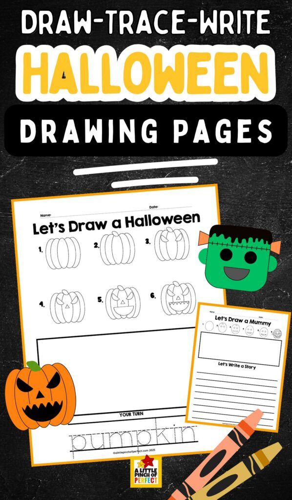 Halloween Drawing Pages for Kids – Step-by-Step Tutorials + Writing ...
