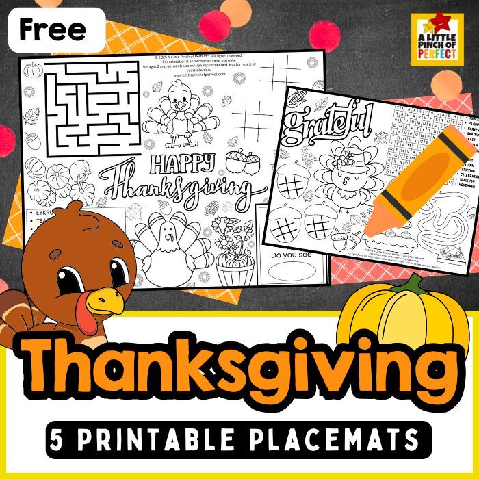 Free Thanksgiving Activity Placemats for Kids (5 Printable Designs) - A ...